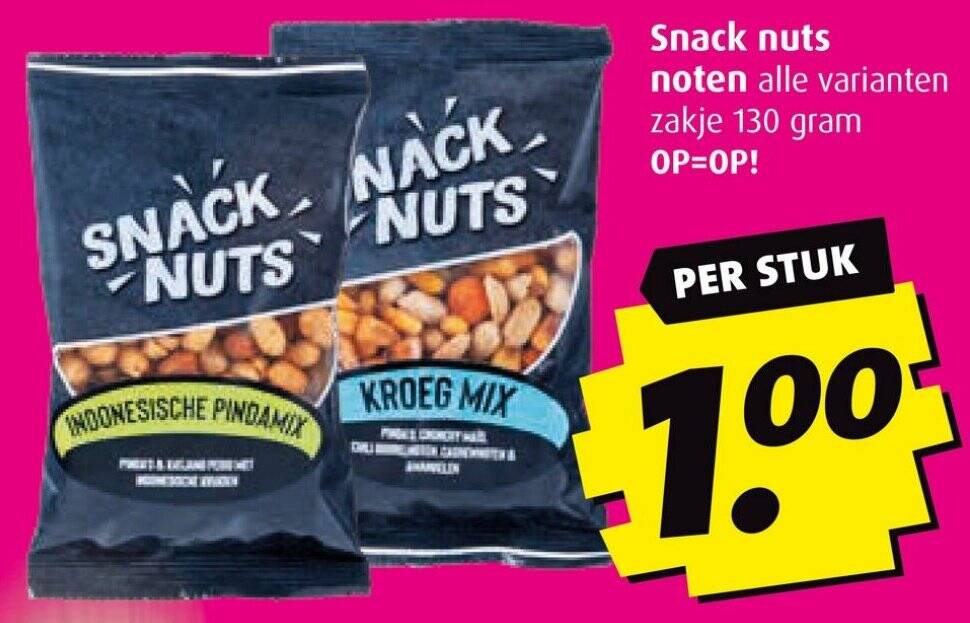 Snack nuts noten 130 gram aanbieding bij Boni