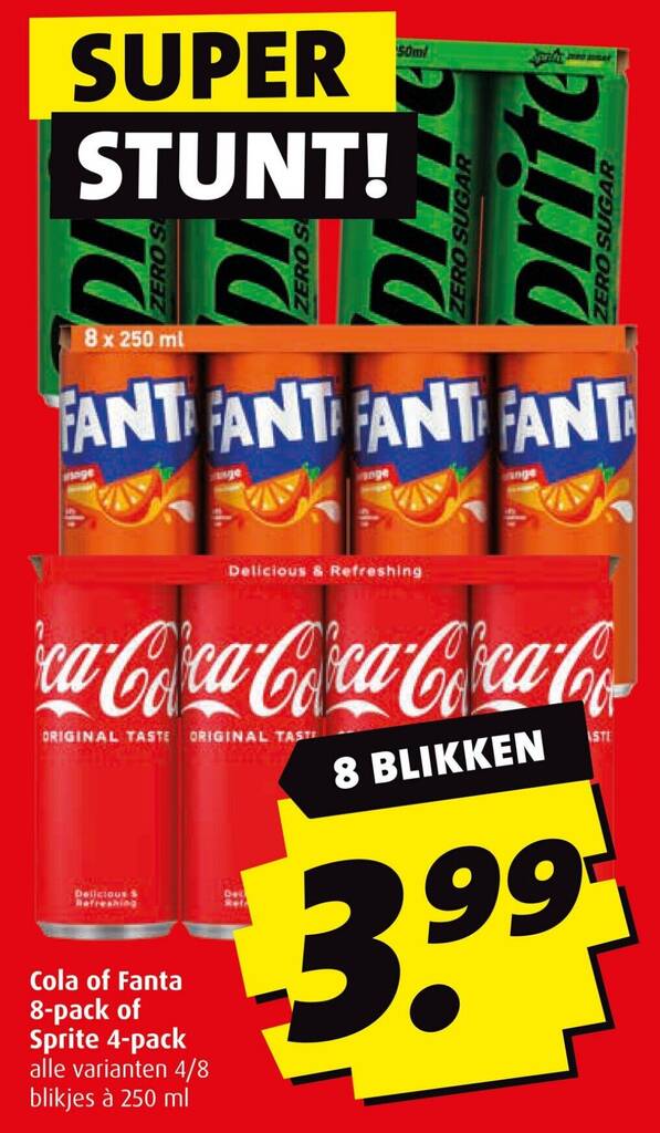 Cola of Fanta 8 pack of Sprite 4 pack 250 ml aanbieding bij Boni