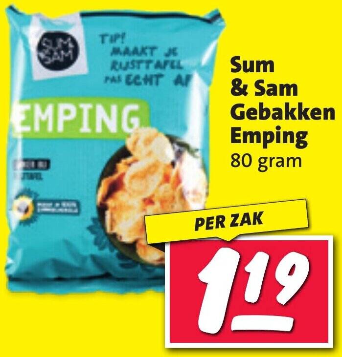 Sum & Sam Gebakken Emping 80 gram aanbieding bij Nettorama