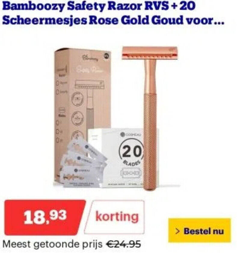 Bamboozy Safety Razor RVS+20 Scheermesjes Rose Gold Goud voor ...