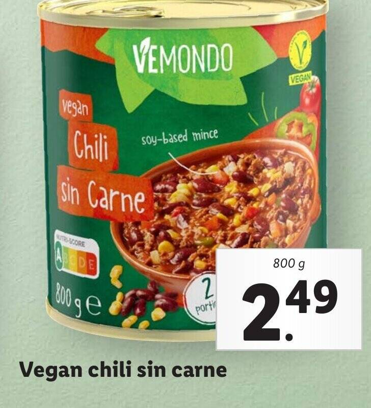 Vegan chili sin carne 800 g aanbieding bij Lidl