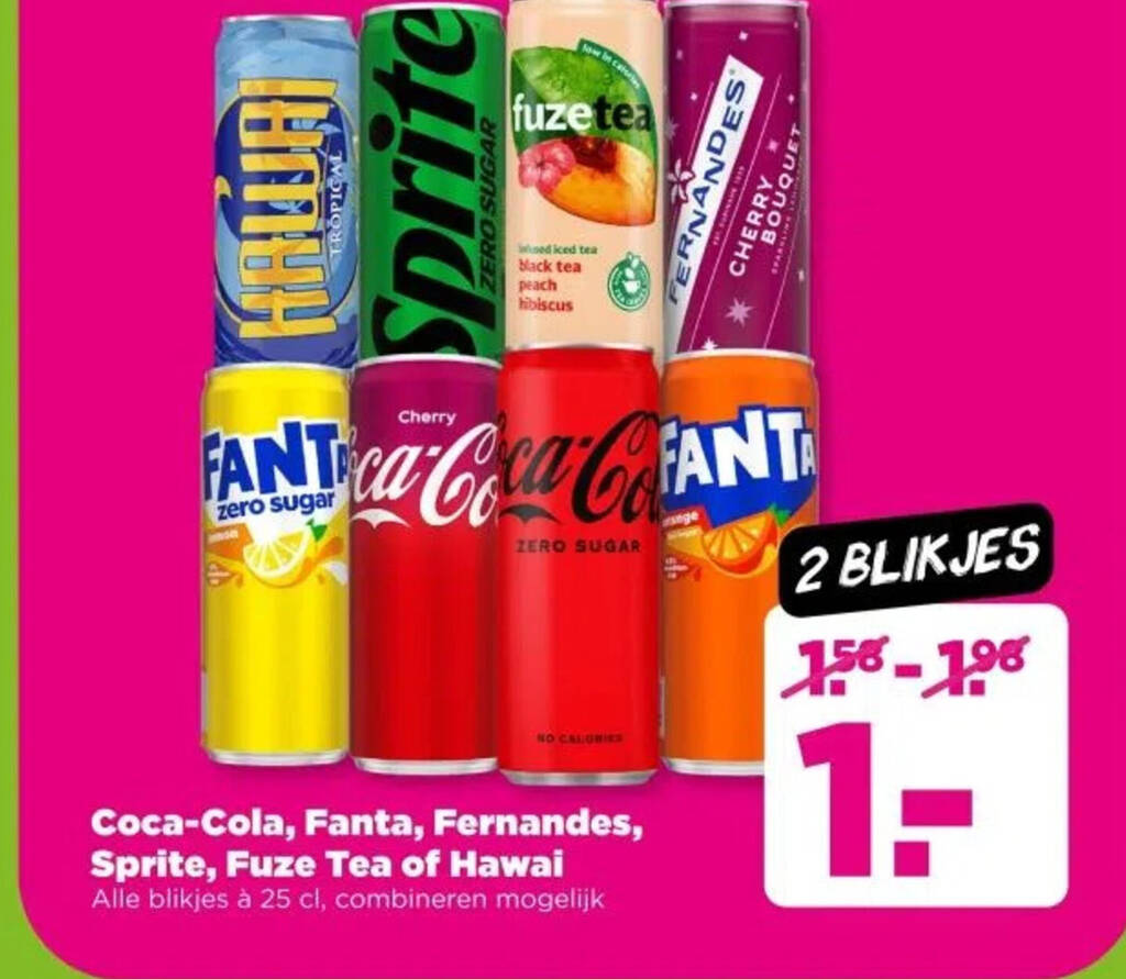 Coca-Cola, Fanta, Fernandes, Sprite, Fuze Tea of Hawai 25 cl aanbieding ...
