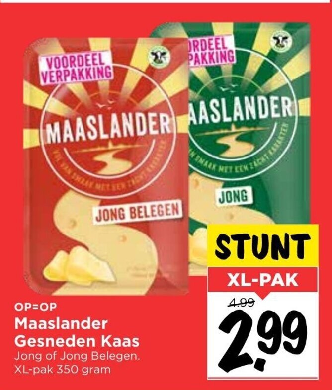 Maaslander gesneden kaas 350g aanbieding bij Vomar