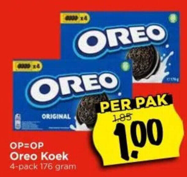 Oreo Koek 4 pack 176 g aanbieding bij Vomar Voordeelmarkt