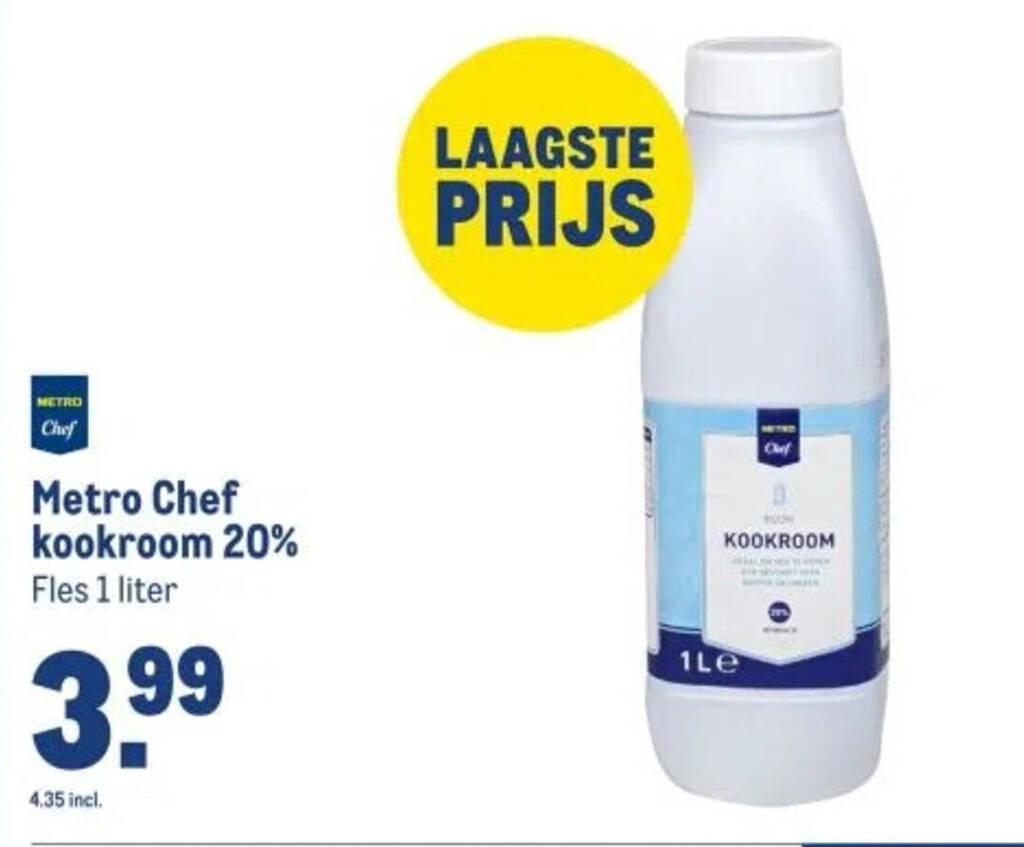 Metro Chef kookroom 20% 1 liter aanbieding bij Makro Geldig van 24-02 ...