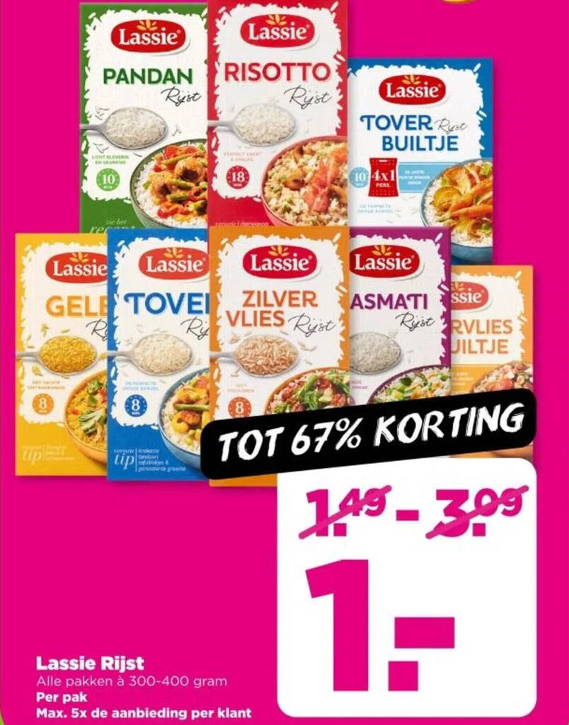 Lassie Rijst 300-400 g aanbieding bij PLUS