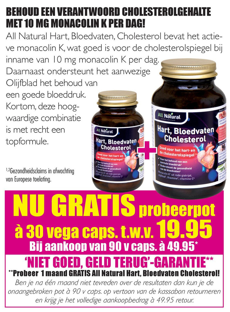 All Natural Hart, Bloedvaten Cholesterol Nu Gratis Probeerpot à 30 Vega ...