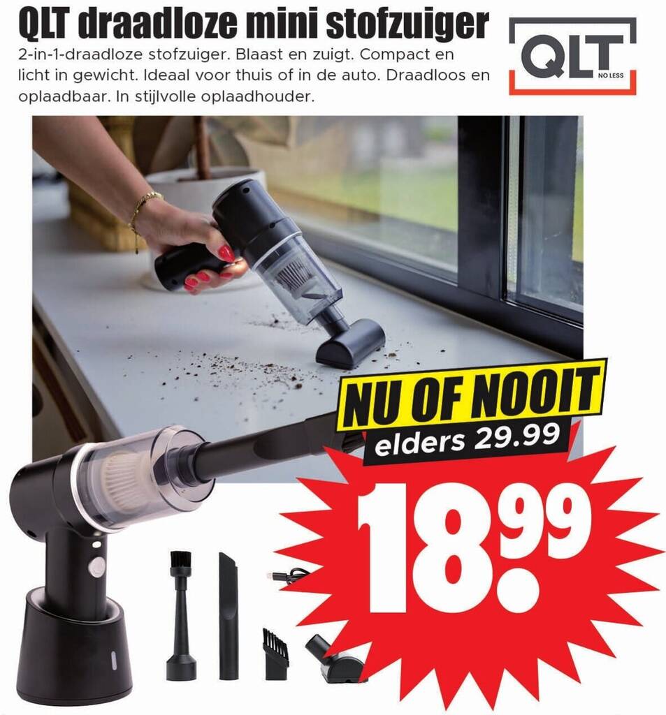 QLT draadloze mini stofzuiger aanbieding bij Dirk
