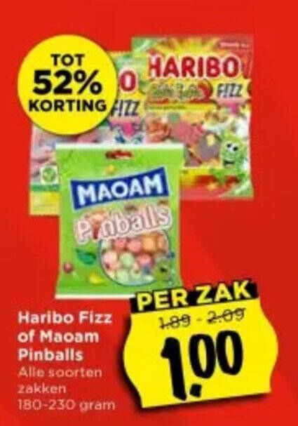 Haribo Fizz of Maoam Pinballs 180 - 230 g aanbieding bij Vomar ...