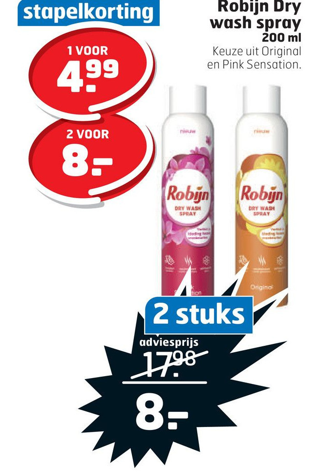 Robijn Dry wash spray aanbieding bij Trekpleister