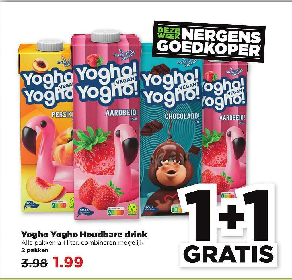 Yoghi Yogho Houdbare Drink 1+1 Gratis aanbieding bij PLUS