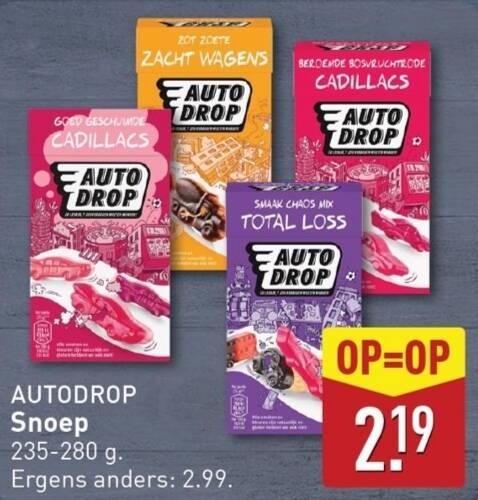 Autodrop snoep 235-280 gram aanbieding bij ALDI