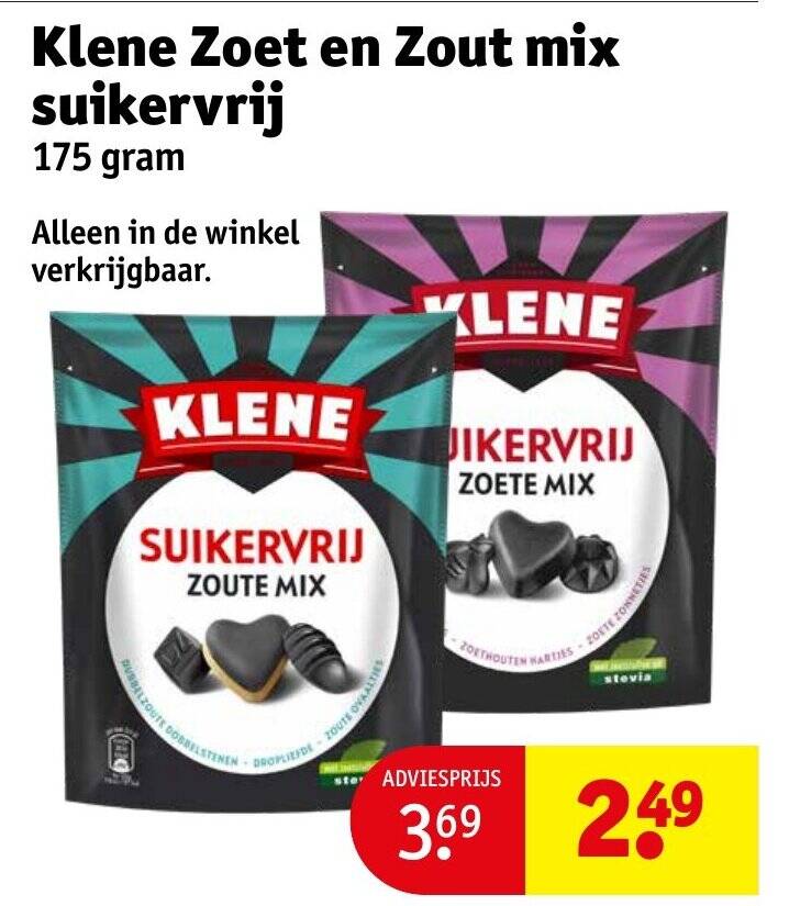 Klene Zoet en Zout mix suikervrij 175 g aanbieding bij Kruidvat