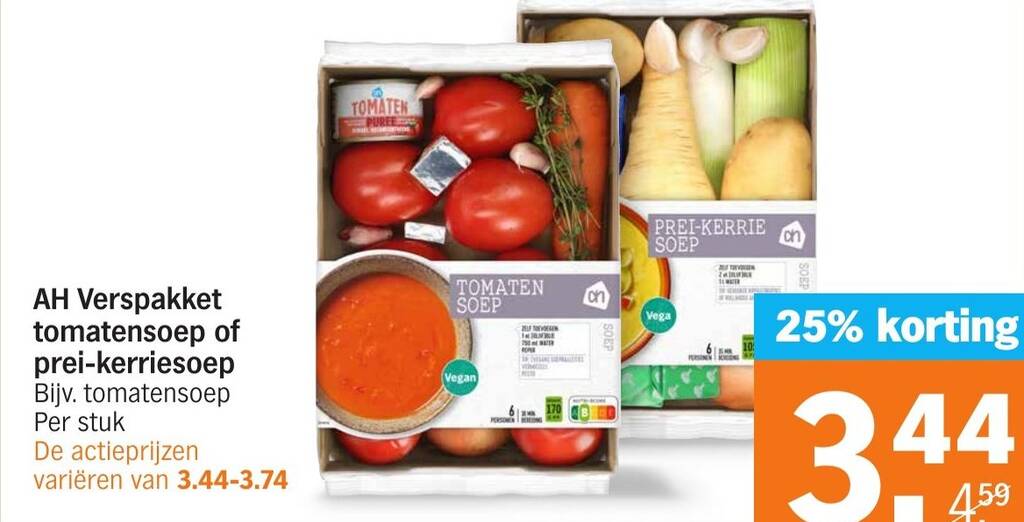 AH Verspakket tomatensoep of prei-kerriesoep aanbieding bij Albert Heijn