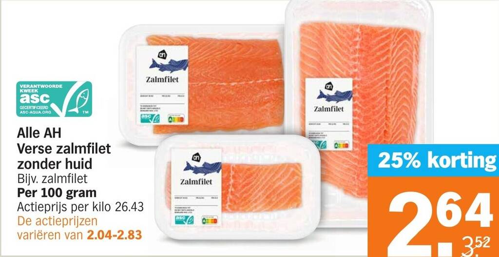 Alle AH Verse zalmfilet 100 g aanbieding bij Albert Heijn