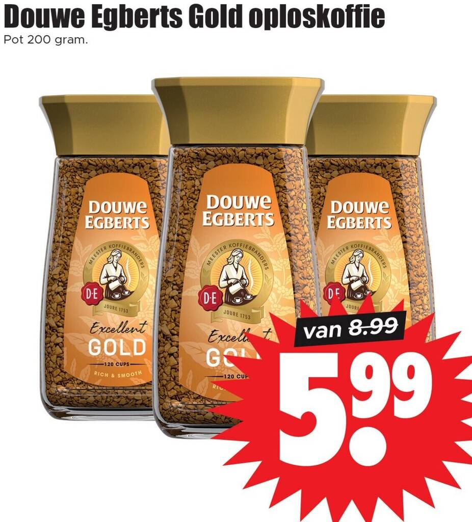 Douwe Egberts Gold oploskoffie 200 g aanbieding bij Dirk