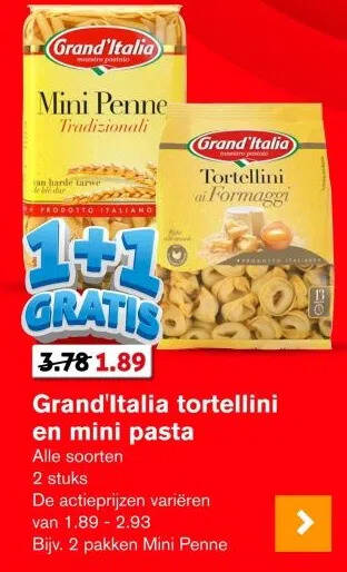 Grand'Italia tortellini en mini pasta aanbieding bij Hoogvliet
