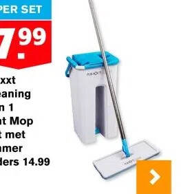 Nexxt cleaning 2 in 1 Flat Mop set met emmer aanbieding bij Hoogvliet