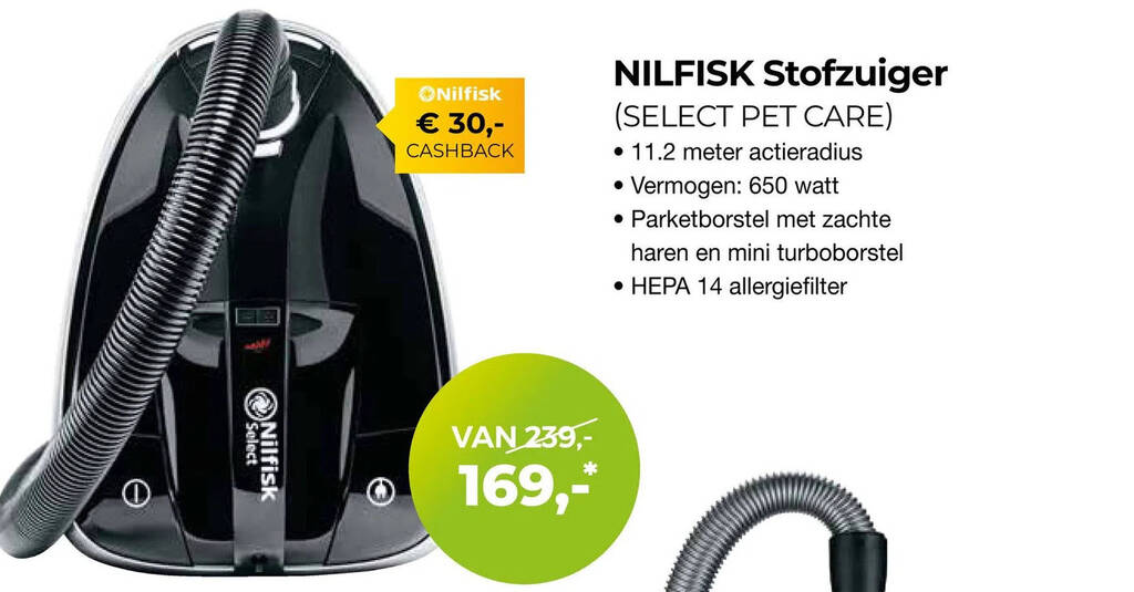 NILFISK Stofzuiger Select pet care 11.2 m aanbieding bij EP Beerepoot