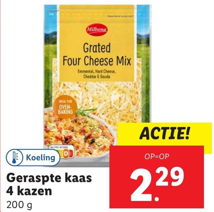Geraspte kaas 4 kazen 200 g aanbieding bij Lidl