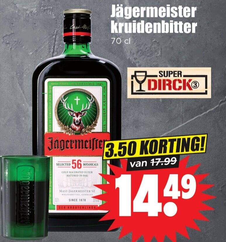 Jägermeister kruidenbitter 70 cl aanbieding bij Dirk