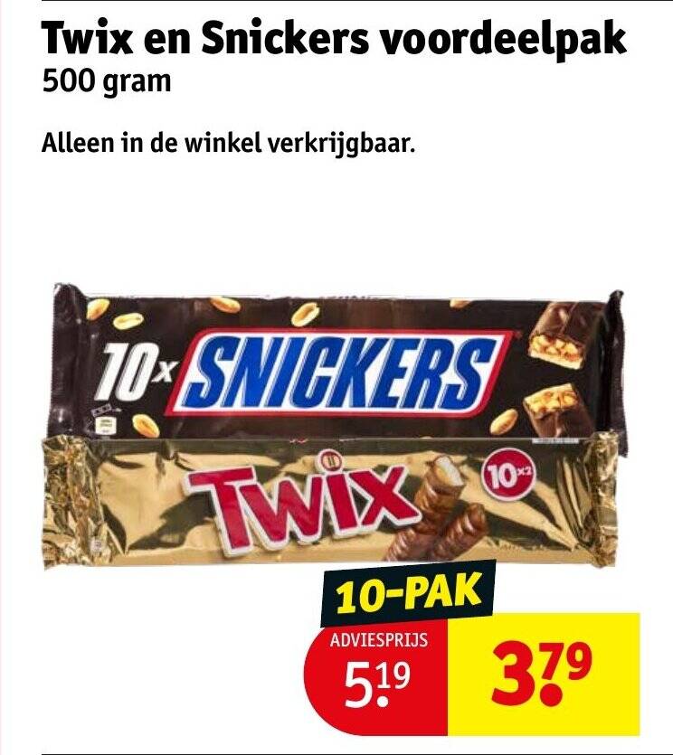 Twix en snickers voordeelpak 500 gram aanbieding bij Kruidvat