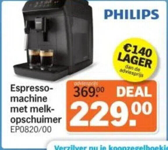 Philips Espressomachine met melkopschuimer aanbieding bij Albert Heijn