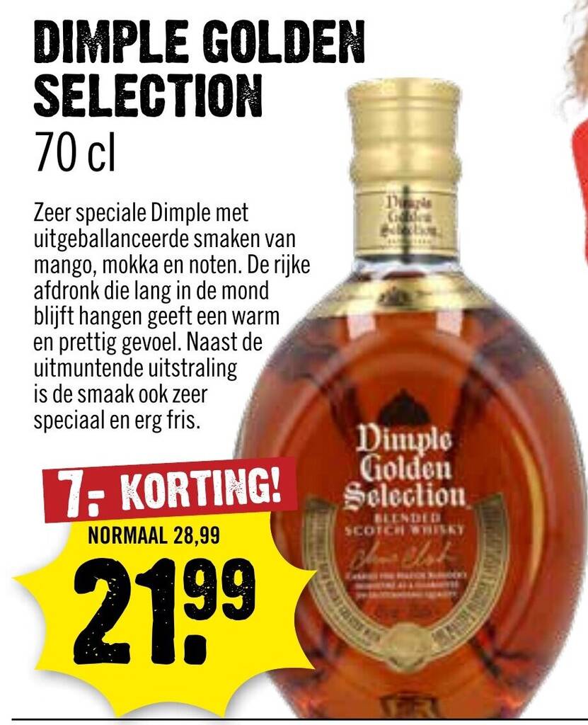 Dimple golden selection 70 cl aanbieding bij Dirck 3