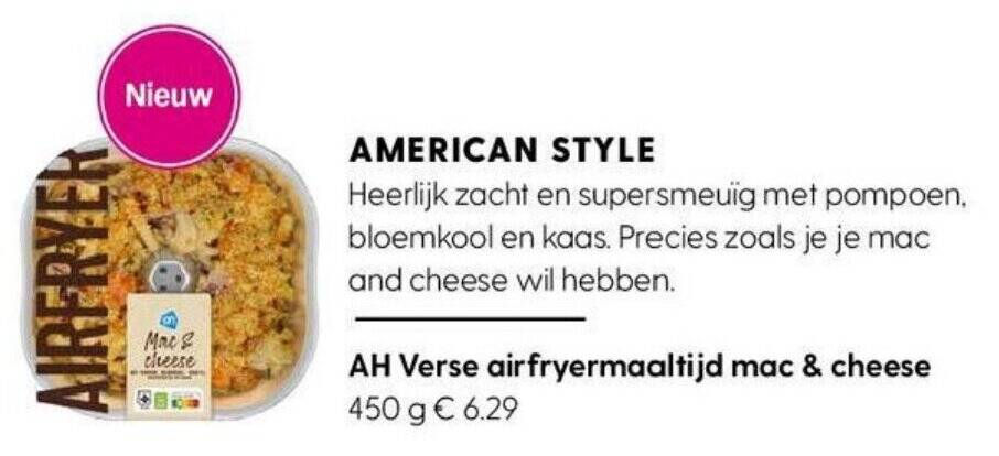 AH Verse airfryermaaltijd mac & cheese 450 gram aanbieding bij Albert Heijn