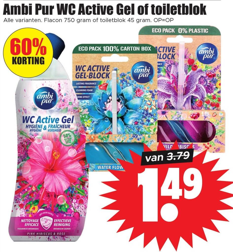 Ambi Pur WC Active Gel of toiletblok aanbieding bij Dirk