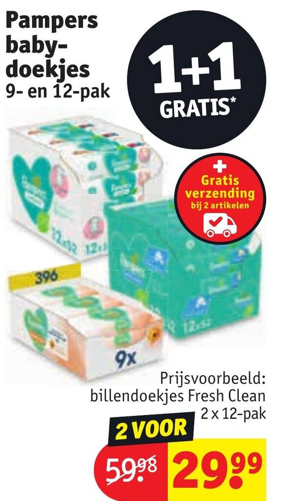 Pampers baby doekjes 1+1 GRATIS aanbieding bij Kruidvat