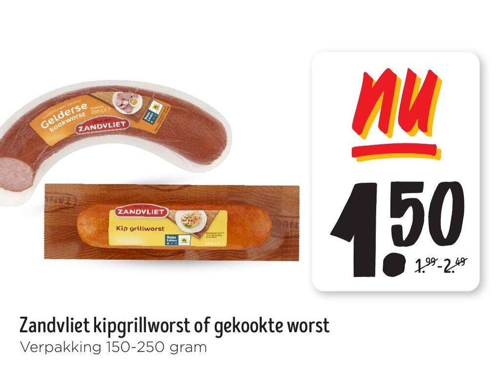 Zandvliet kipgrillworst of gekookte worst 150-250 g aanbieding bij Jumbo