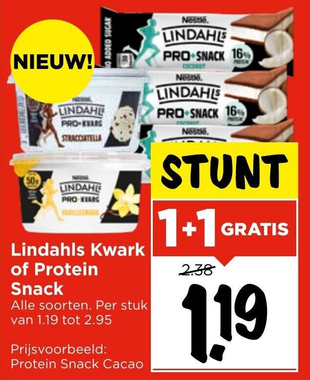 Lindahls Kwark of Protein Snack 1+1 gratis aanbieding bij Vomar ...