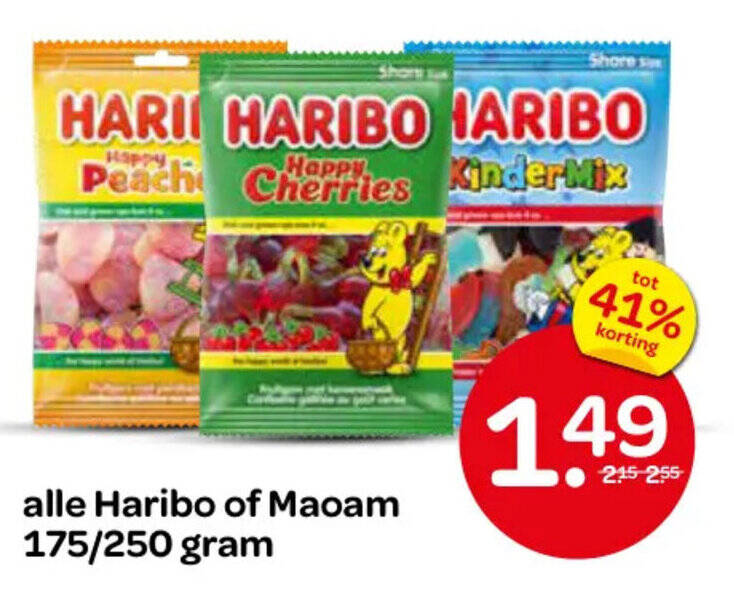 Haribo of Maoam 175/250 gram aanbieding bij Spar