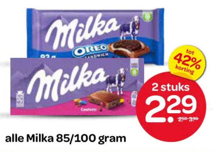 Milka 85-100 gram aanbieding bij Spar