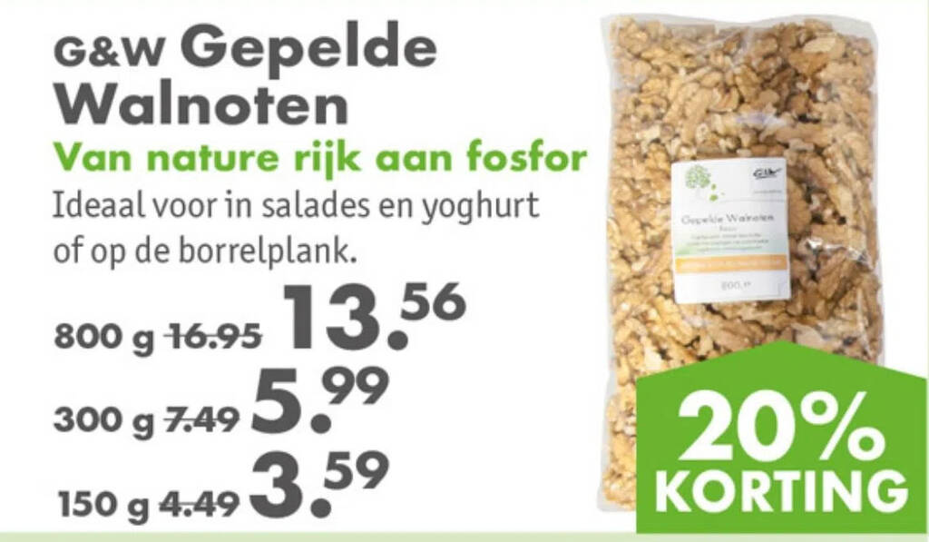 G&W Gepelde Walnoten aanbieding bij Gezond & Wel