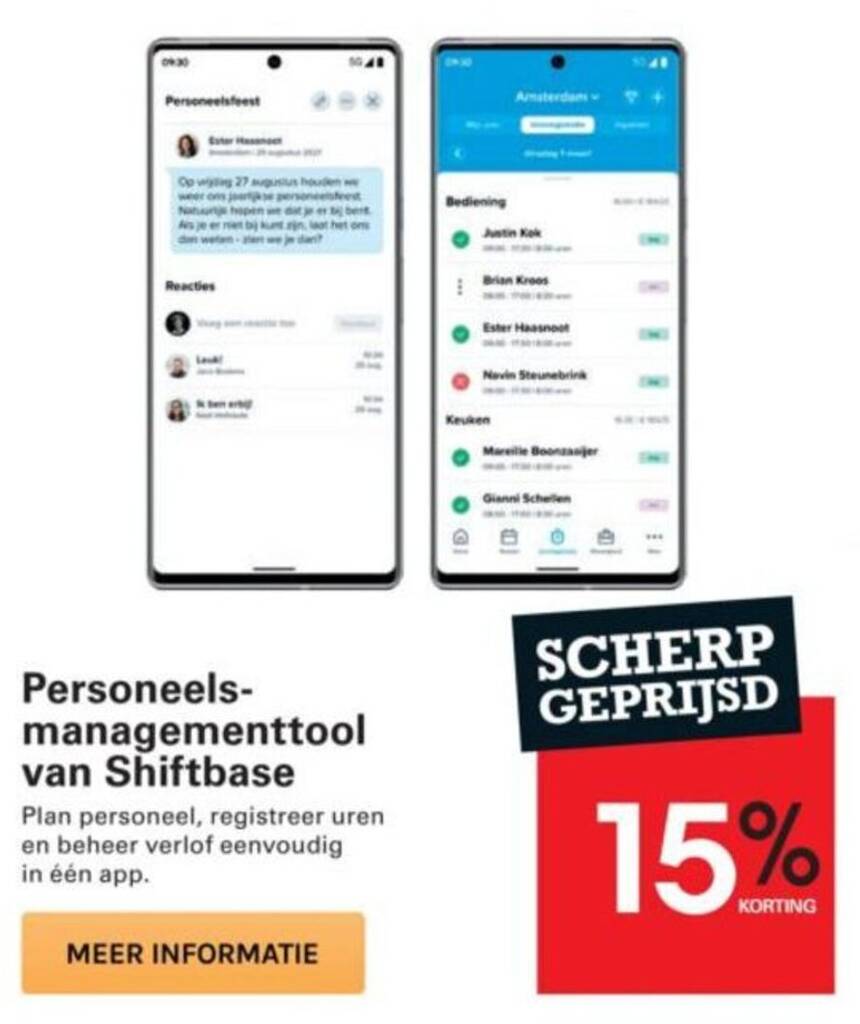 Personeelsmanagementtool van Shiftbase aanbieding bij Sligro