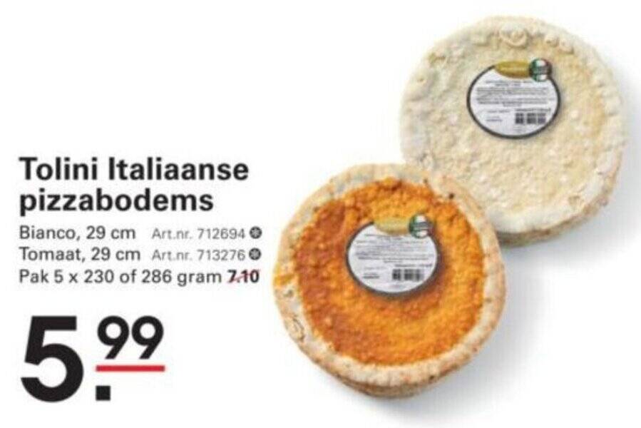 Tolini Italiaanse pizzabodems 5 x 230 of 286 gram aanbieding bij Sligro