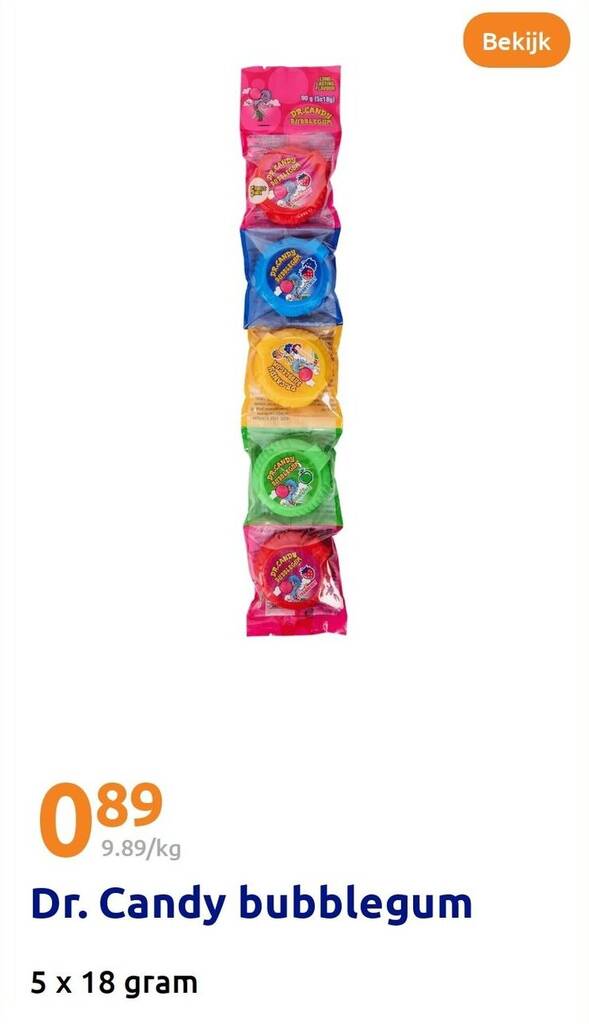 Dr. Candy bubblegum 5 x 18 gram aanbieding bij Action