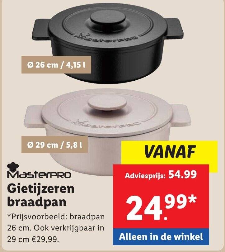 MasterPRO Gietijzeren braadpan 26 cm / 4.15 l aanbieding bij Lidl