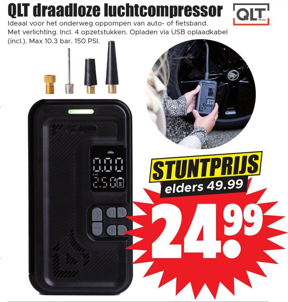 QLT draadloze luchtcompressor aanbieding bij Dirk