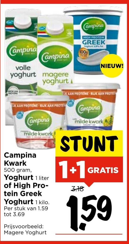 Campina Kwark Yoghurt of High Protein Greek Yoghurt 1+1 gratis ...