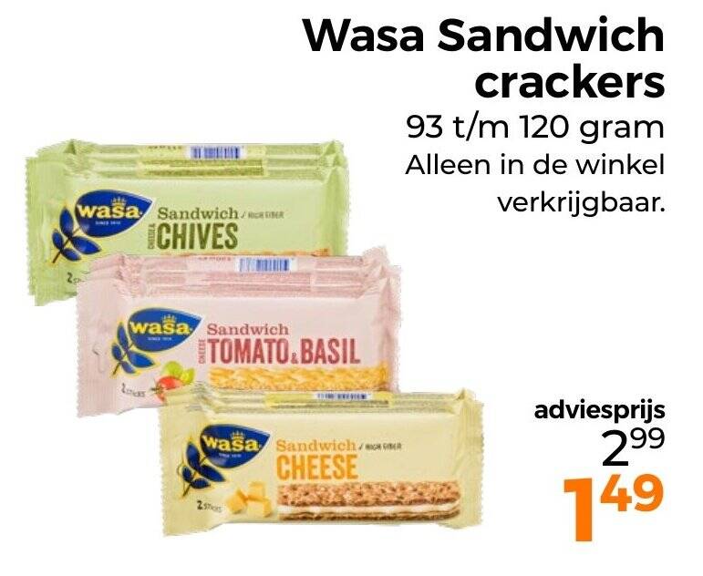 Wasa Sandwich crackers 93 - 120 g aanbieding bij Trekpleister