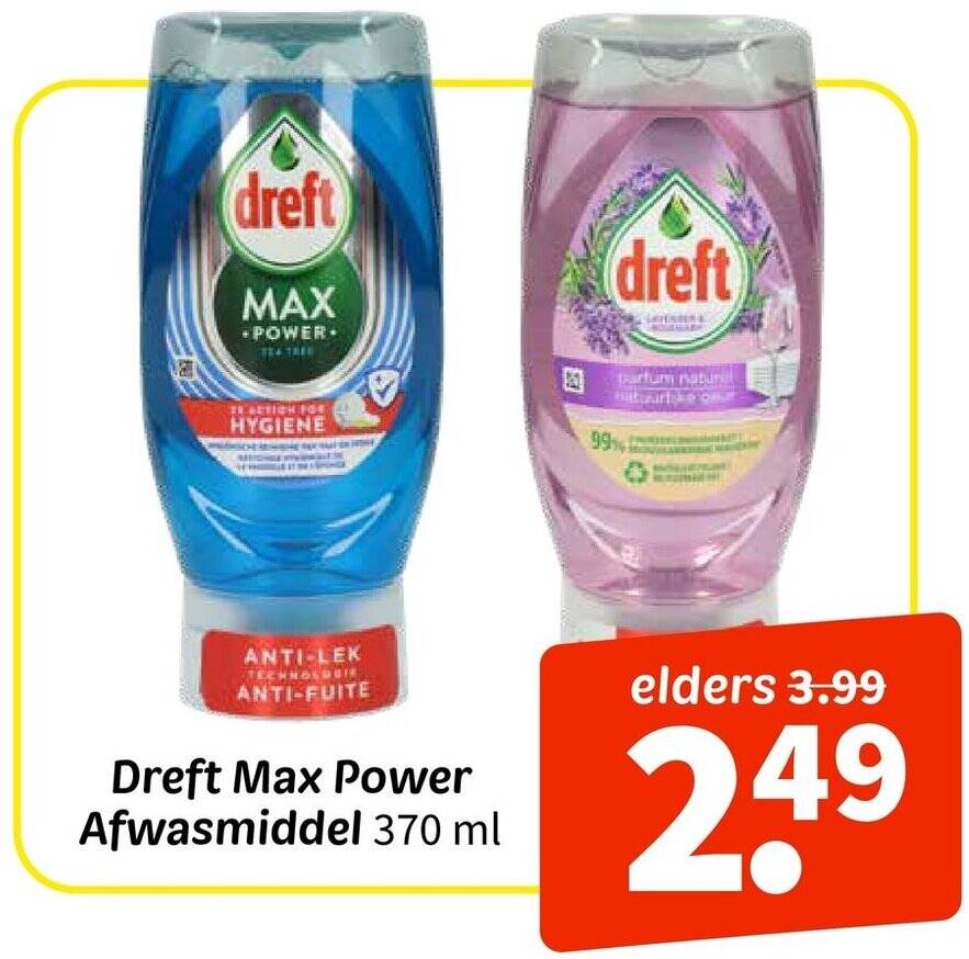 Dreft Max Power Afwasmiddel 370 ml aanbieding bij Wibra
