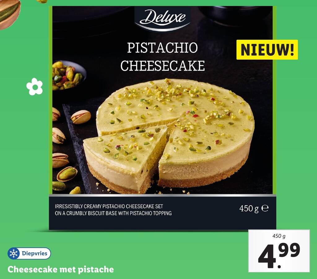 Diepvries Cheesecake met pistache 450 gram aanbieding bij Lidl