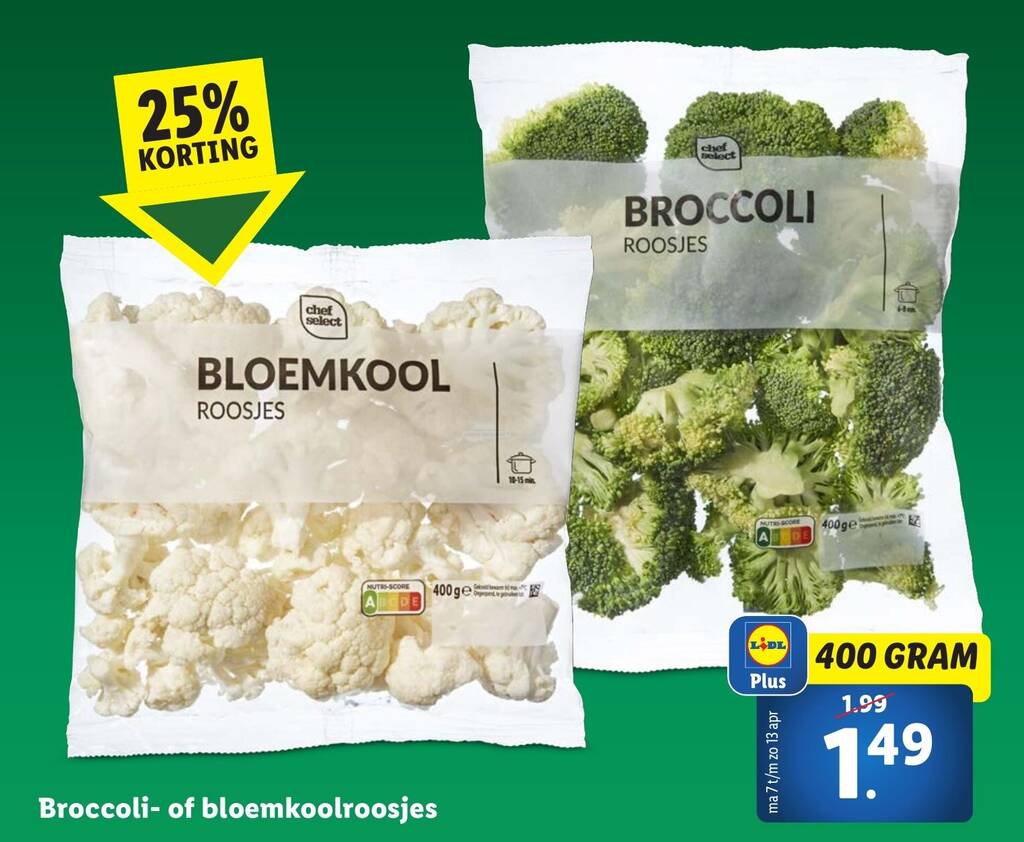 Broccoli of bloemkoolroosjes 400 g aanbieding bij Lidl
