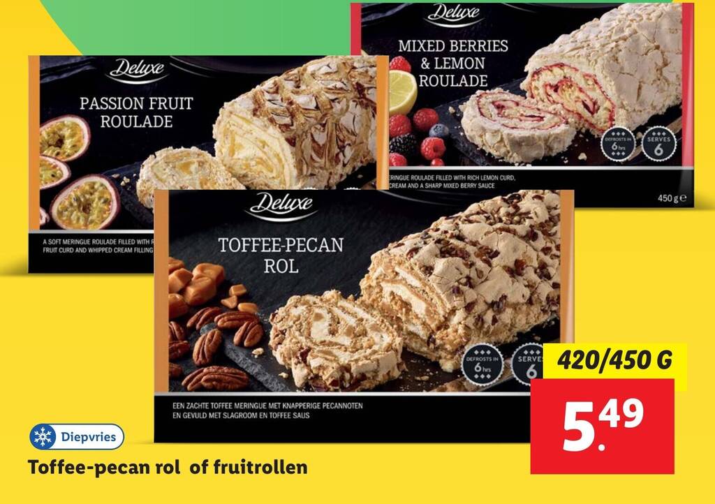 Toffee-pecan rol of fruitrollen 420-450 g aanbieding bij Lidl