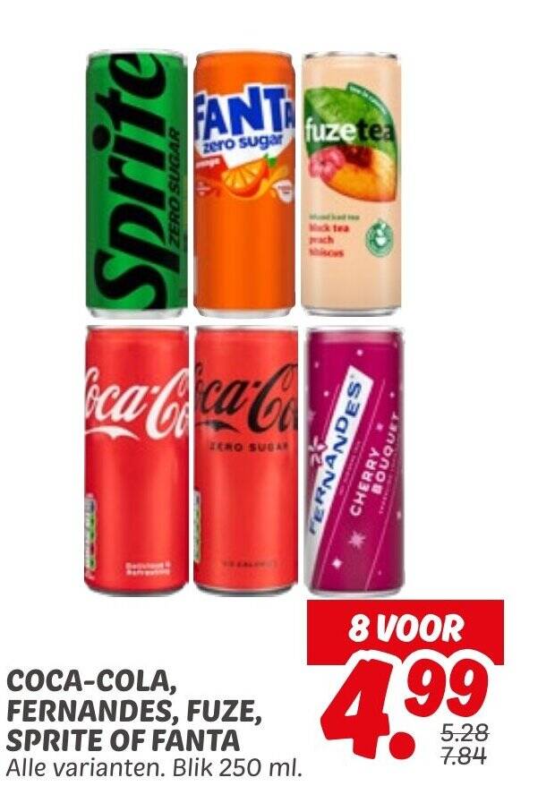 Coca-cola, fernandes, fuze, sprite of fanta 250 ml aanbieding bij Dekamarkt