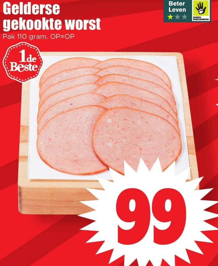 Gelderse gekookte worst 110 g aanbieding bij Dirk
