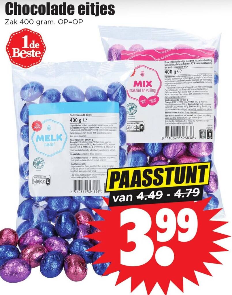 Chocolade eitjes 400 g aanbieding bij Dirk